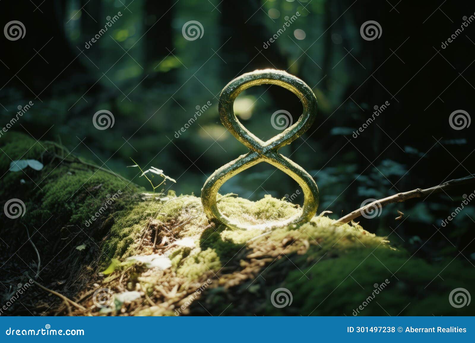 An Infinity Symbol is Sitting on Top of a Moss Covered Tree Stock ...
