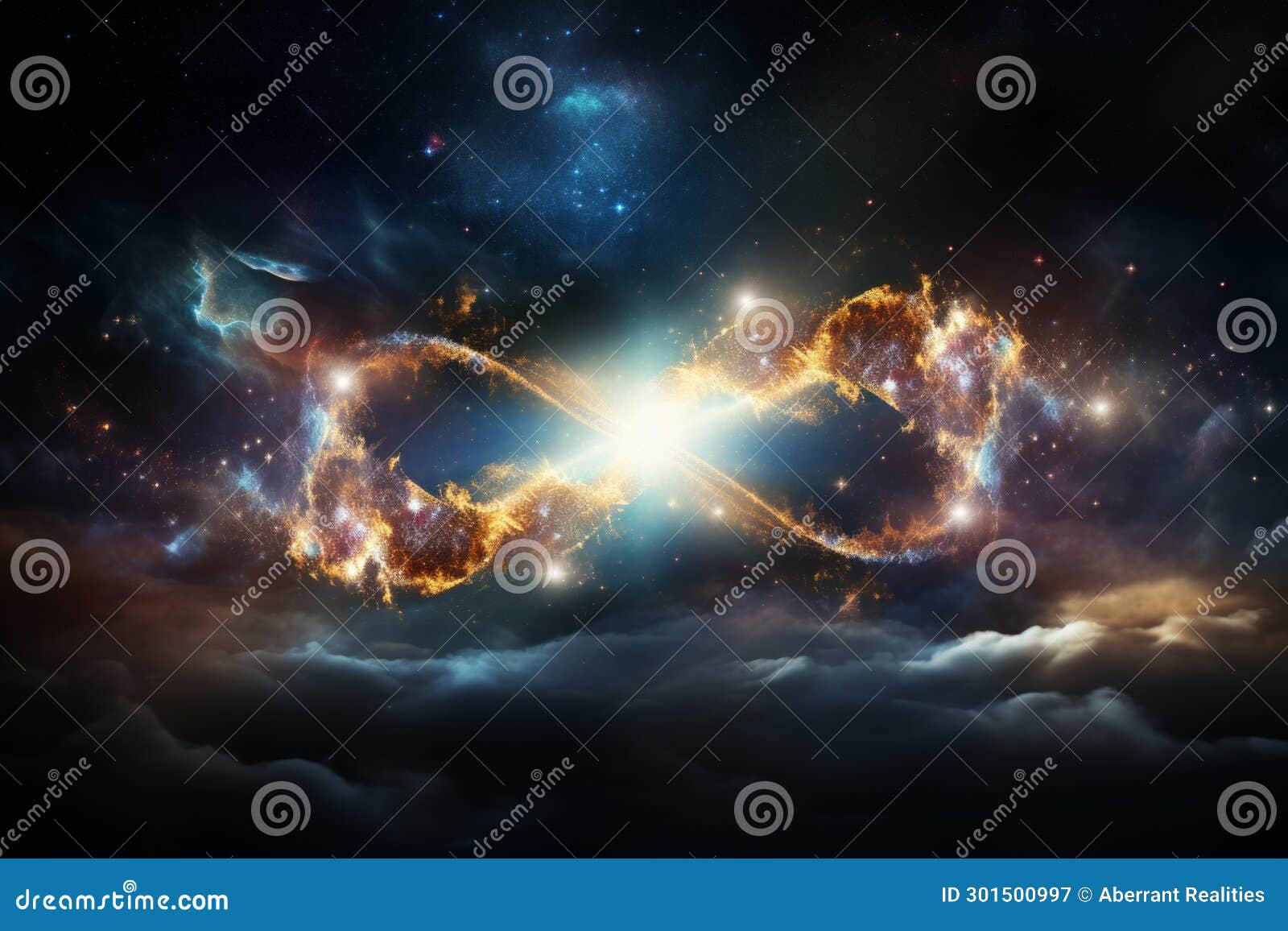 Infinity Symbol in the Sky with Clouds and Stars Stock Illustration ...