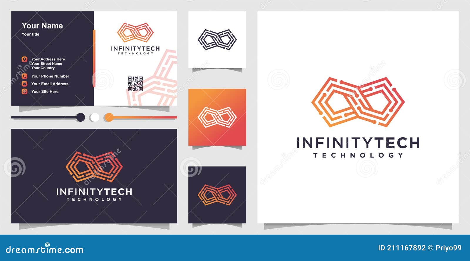 Infinity Tech Logo with Modern Line Art Style and Business Card Design ...