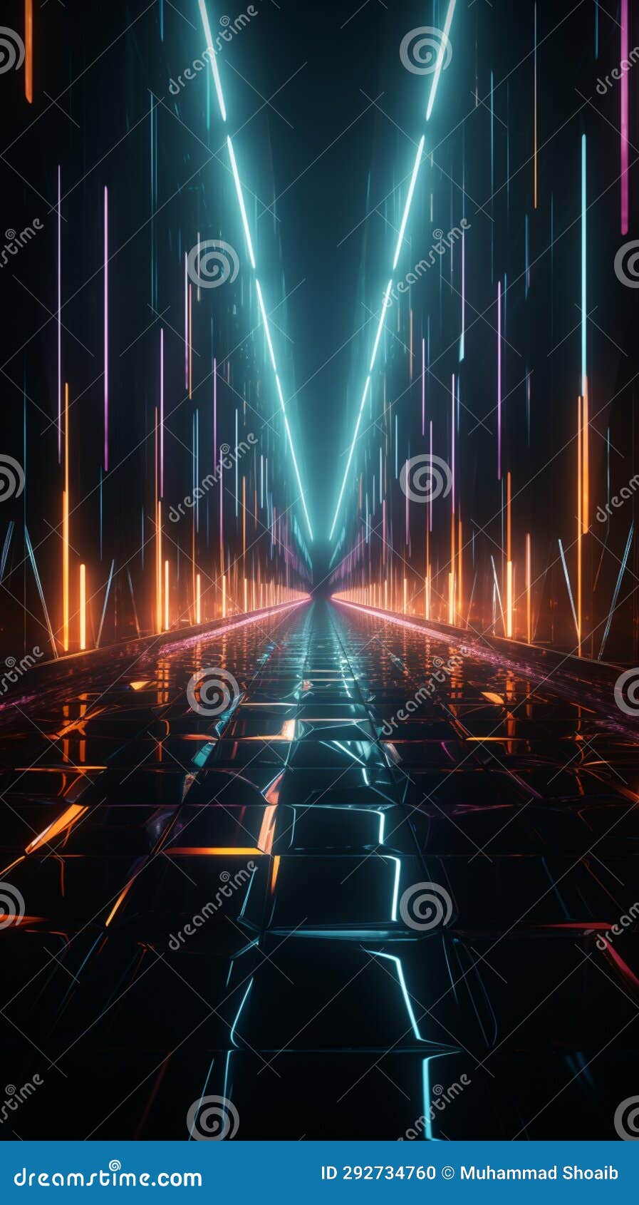 Infinitys Path a Corridor Extends Endlessly with Neon Lines Gracefully ...