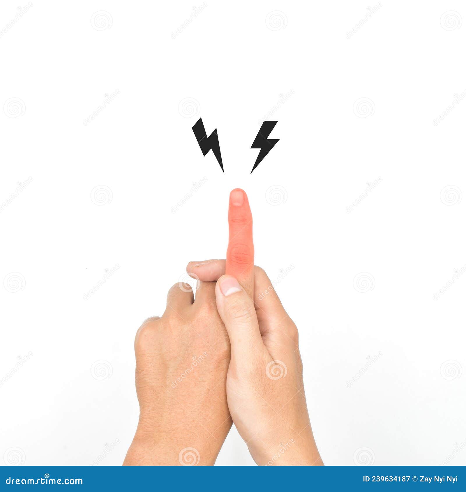 Inflammation of Asian Man Pointing Finger and Hand. Concept of ...