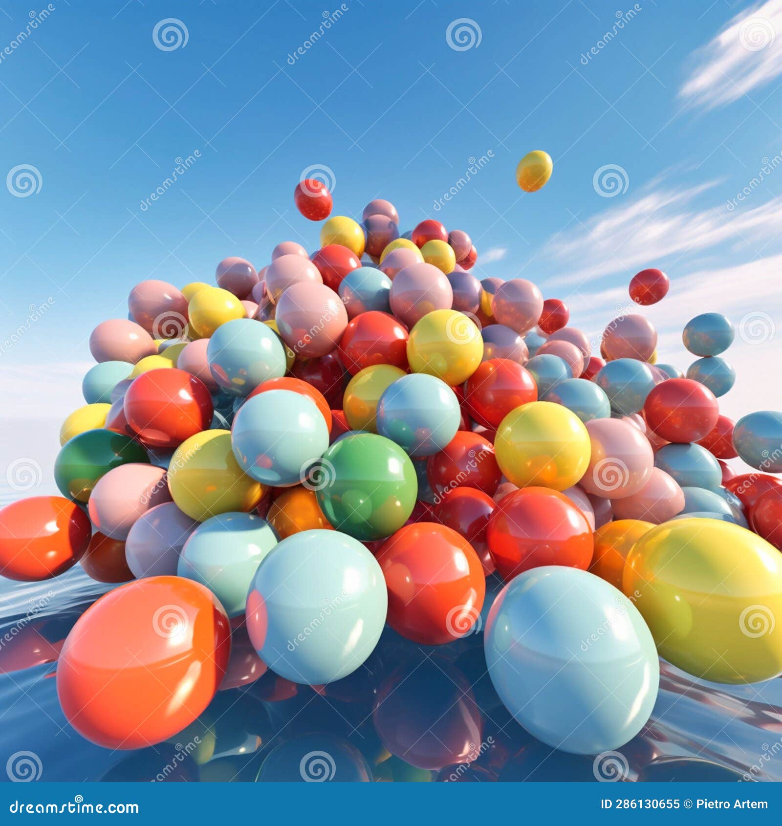 Inflatable Balls Fly in the Sky Many Balls, Generative AI Stock Image ...