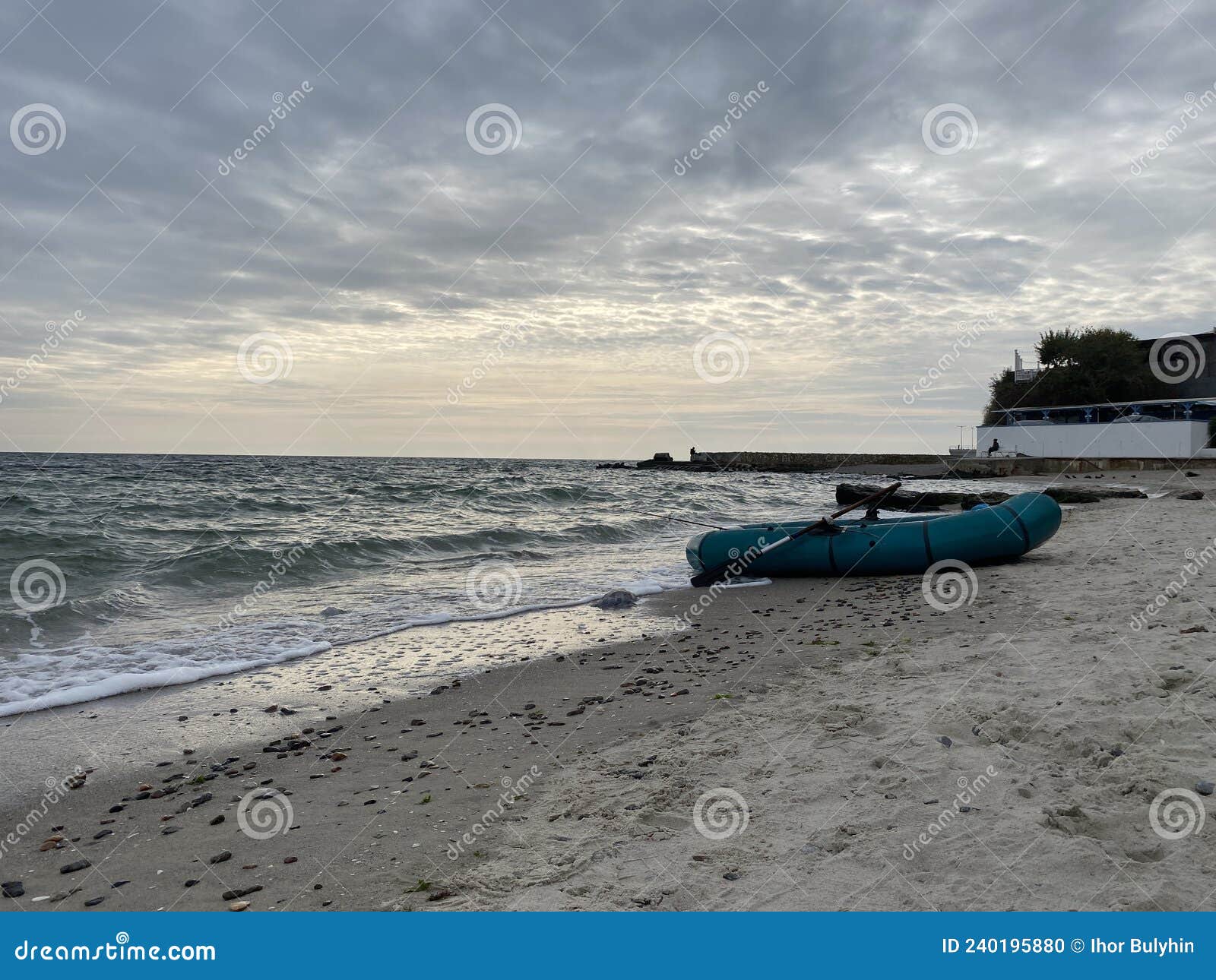 Inflatable Boad on the Beach on Sunset Stock Photo - Image of water ...