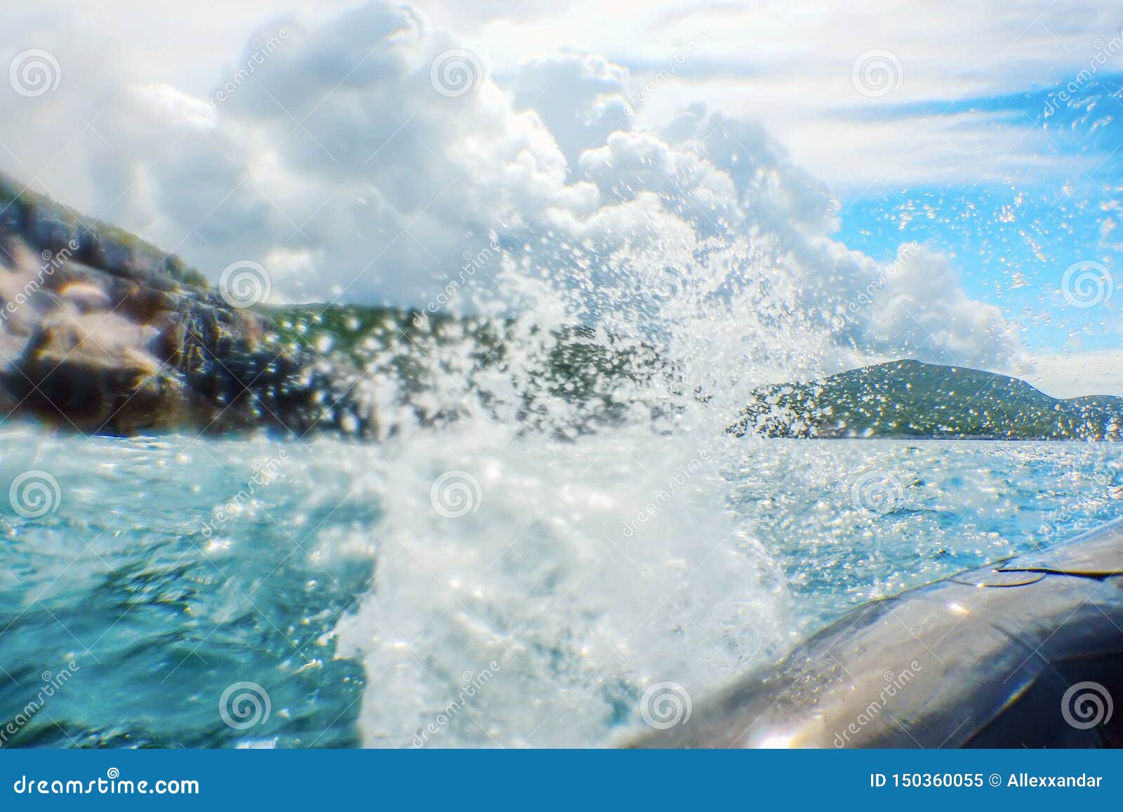 Inflatable Boat Breaking Sea Waves, Freedom and Movement Stock Image ...