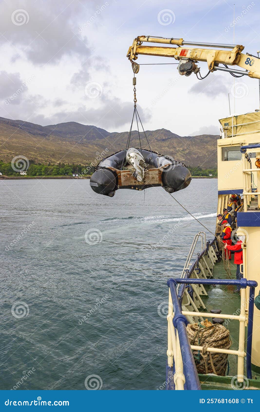 Inflatable Boat Hanging in a Ship Crane Editorial Stock Photo - Image ...