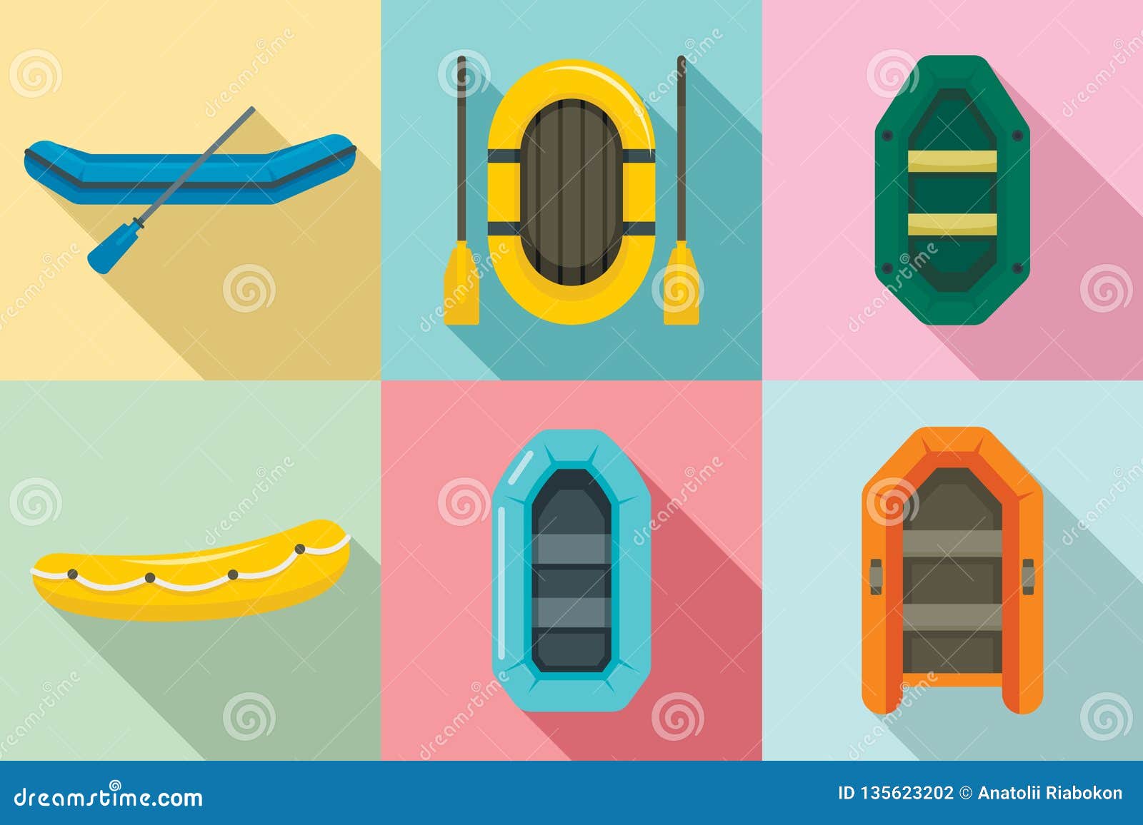 Inflatable Boat Icon Set, Flat Style Stock Vector - Illustration of ...