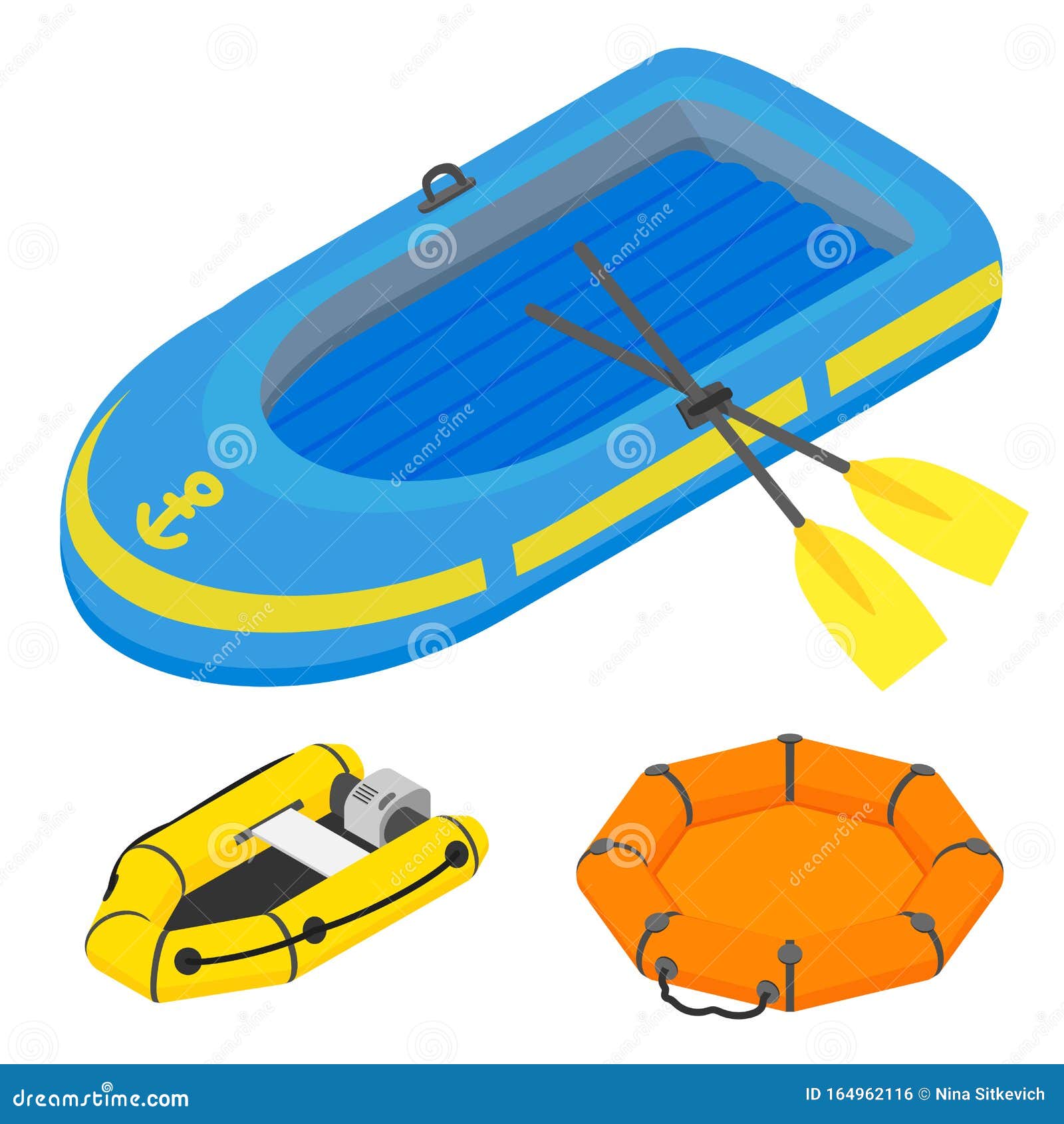 Inflatable Boat Icons Set, Isometric Style Stock Vector - Illustration ...