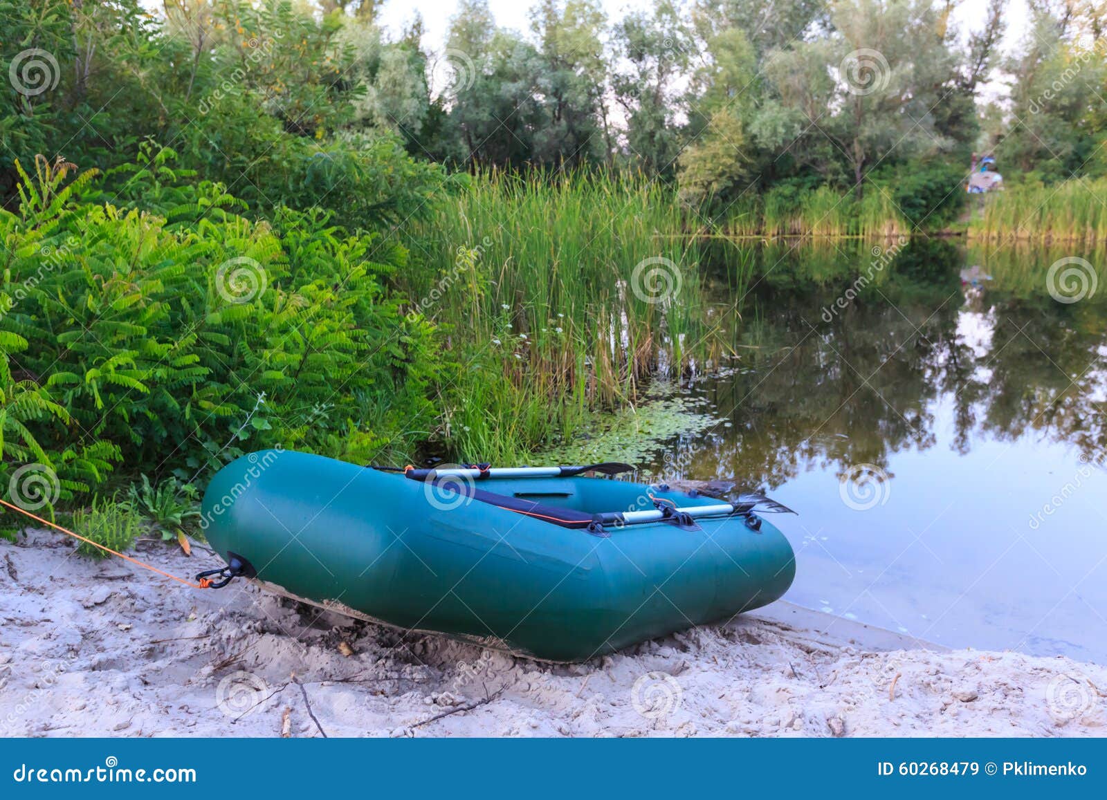 Inflatable Boat on Lake Shore Stock Image - Image of shoreline, coast ...