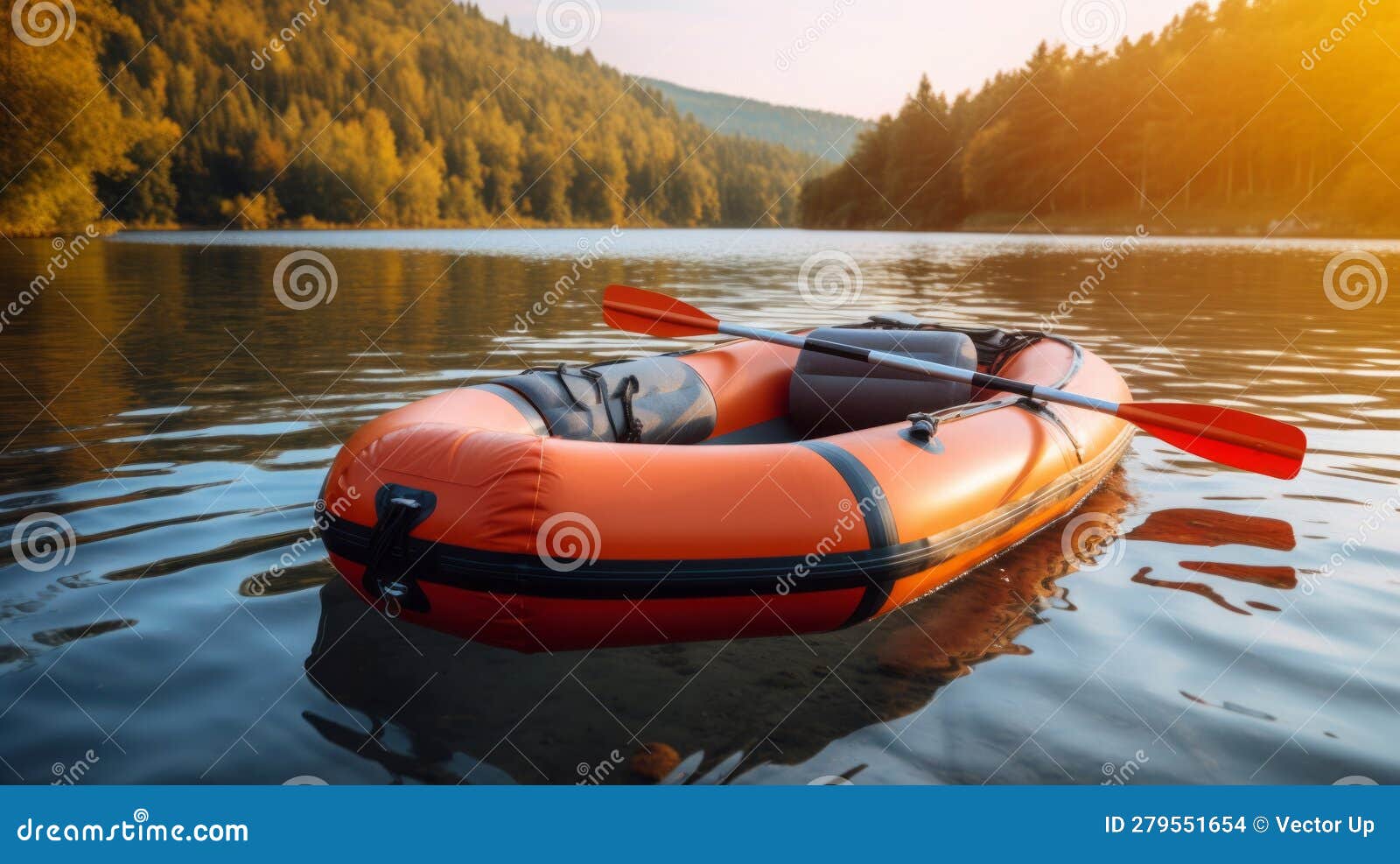 Inflatable Boat with Paddle on the Lake. Generative AI Stock ...
