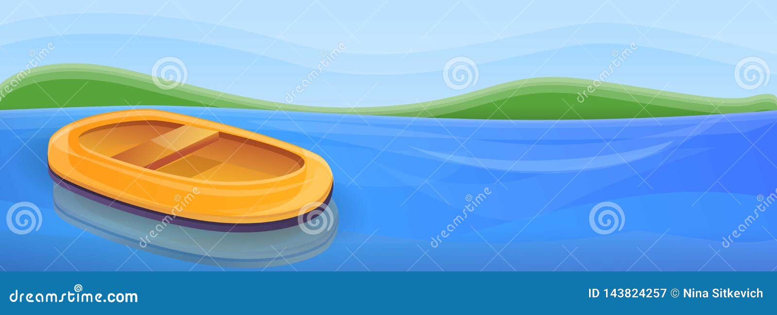 Inflatable Boat on River Concept Banner, Cartoon Style Stock Vector ...