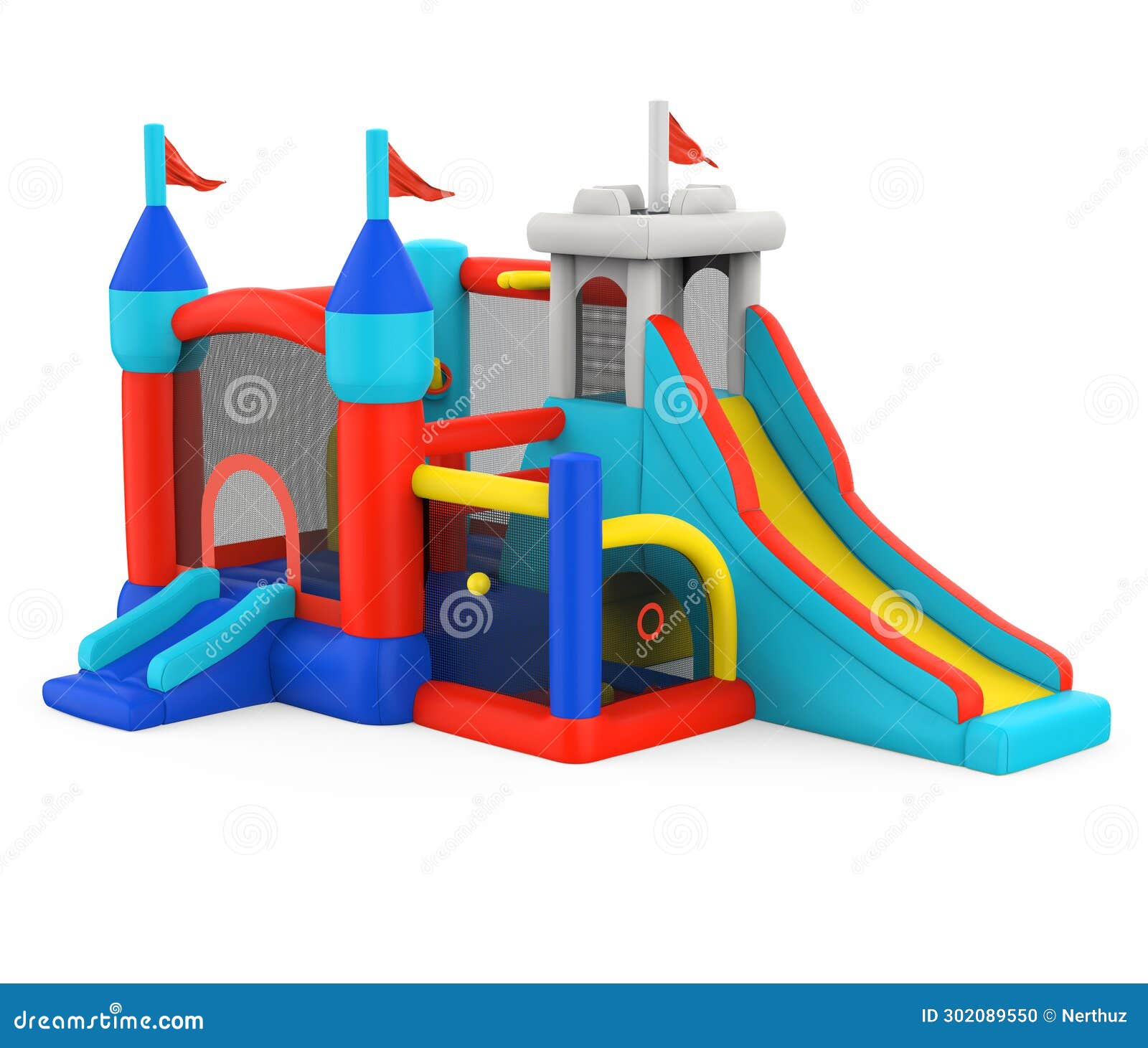 Inflatable Bouncy House Set Isolated On White Background. Vector ...