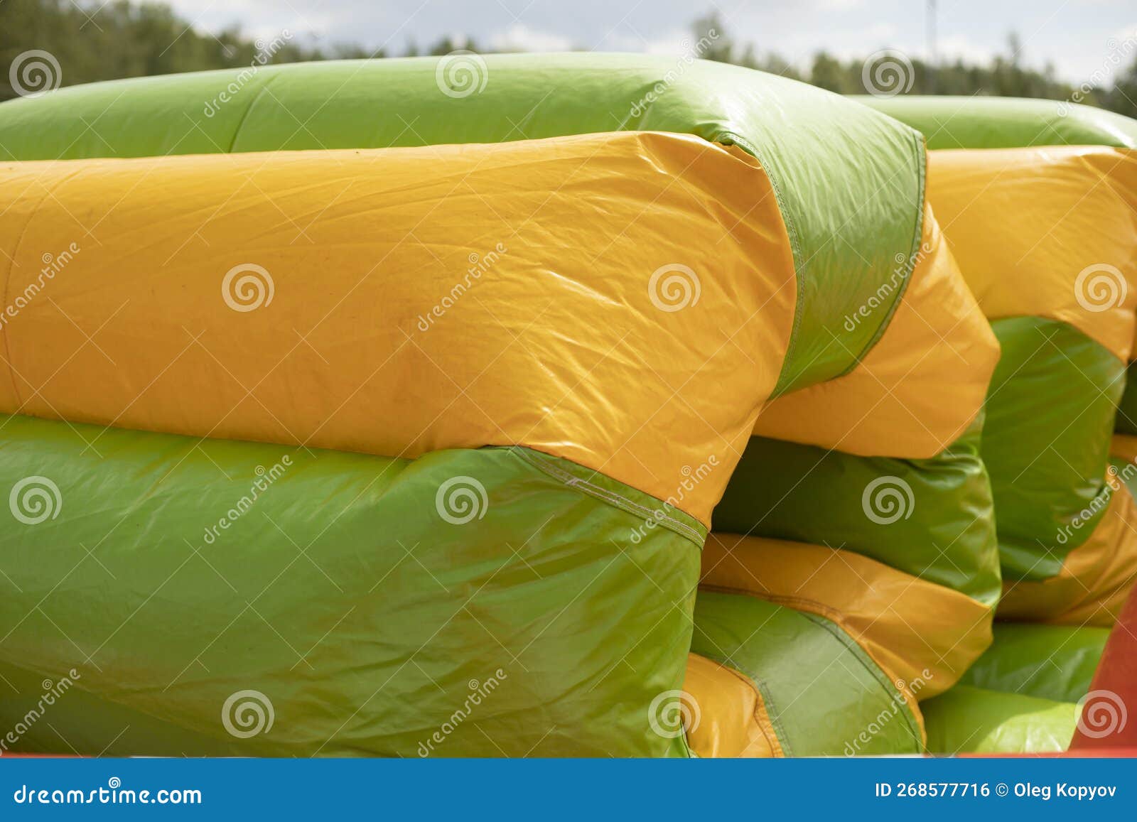Inflatable Construction in Amusement Park. Obstacle Course for Children ...