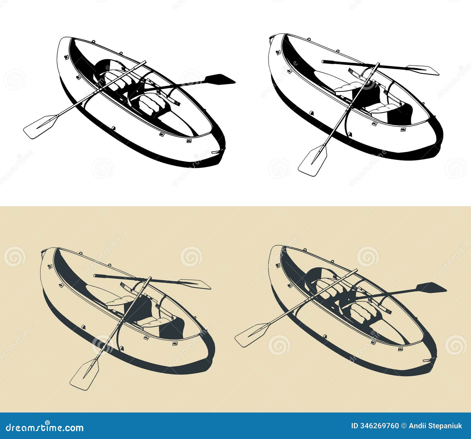 Kayak Boat And Oar Outline Drawing Vector Illustration | CartoonDealer ...