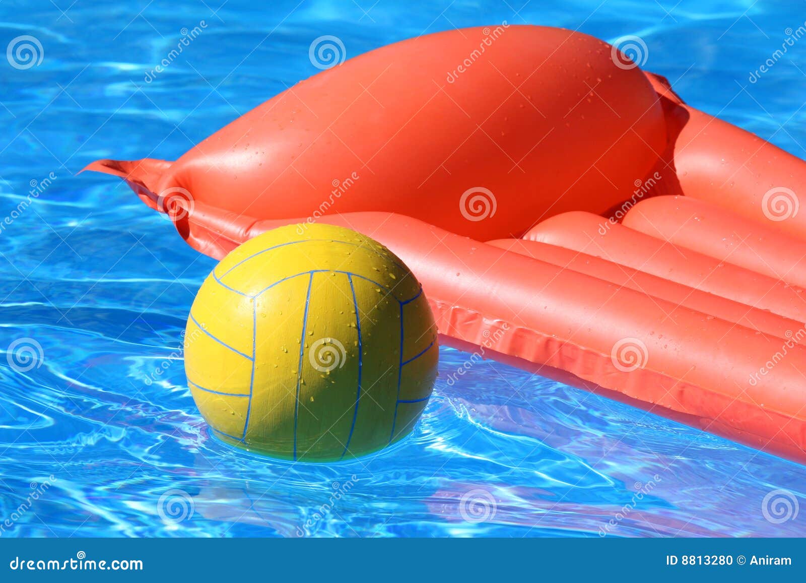 Inflatable Mattress and Ball in Pool Stock Photo - Image of summer ...