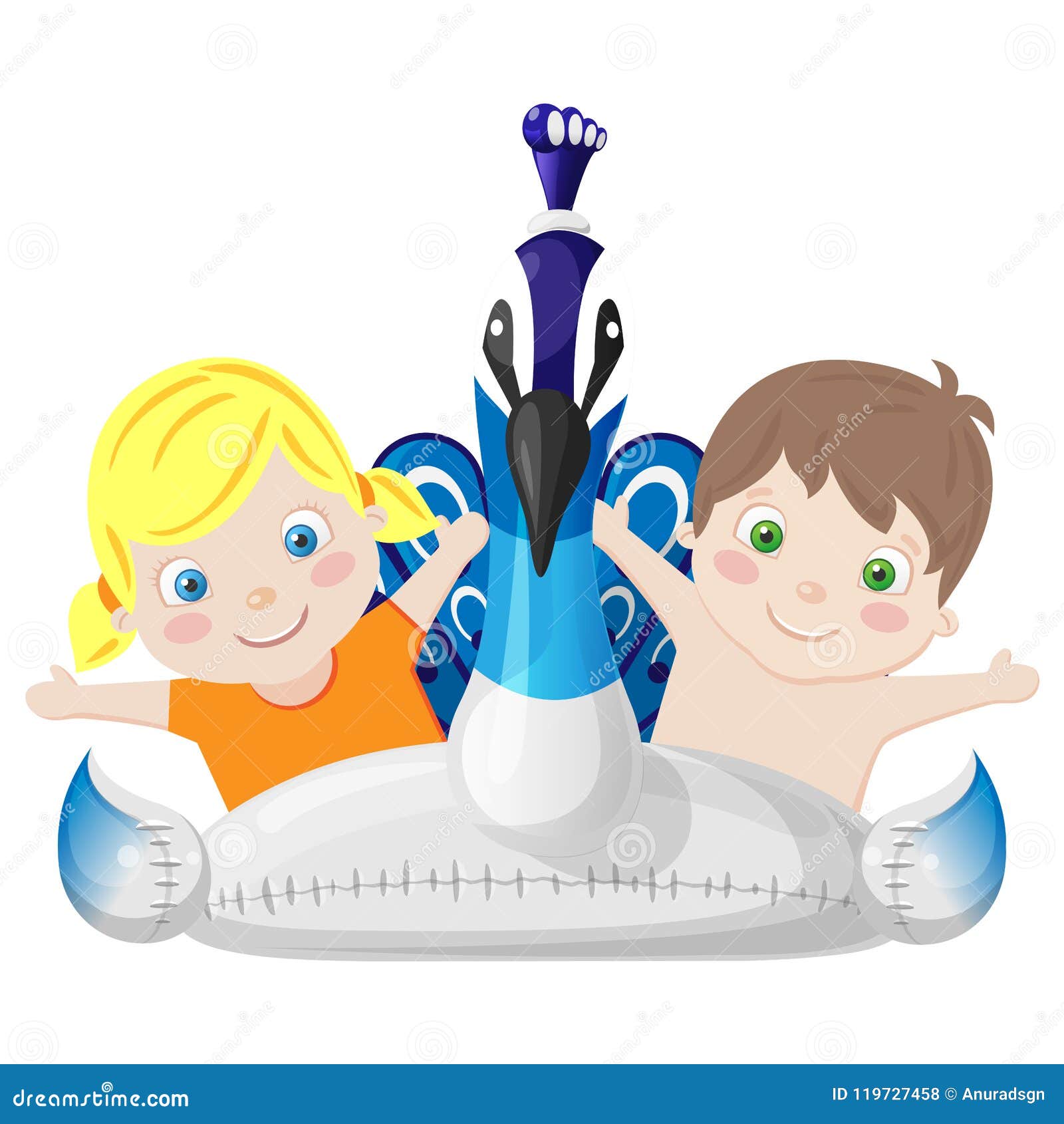 Inflatable Peacock Float with Kids - Front View Cartoon Style Stock ...