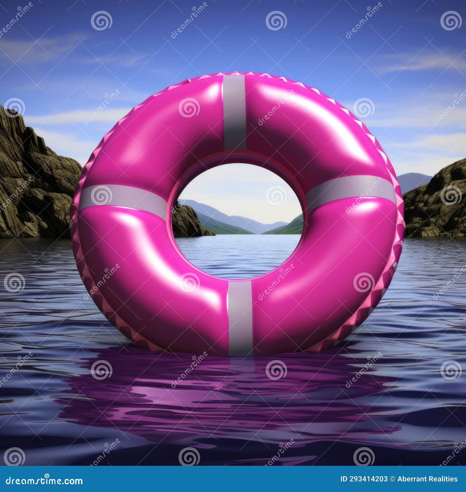An Inflatable Pink Life Preserver Floating in the Water Stock ...