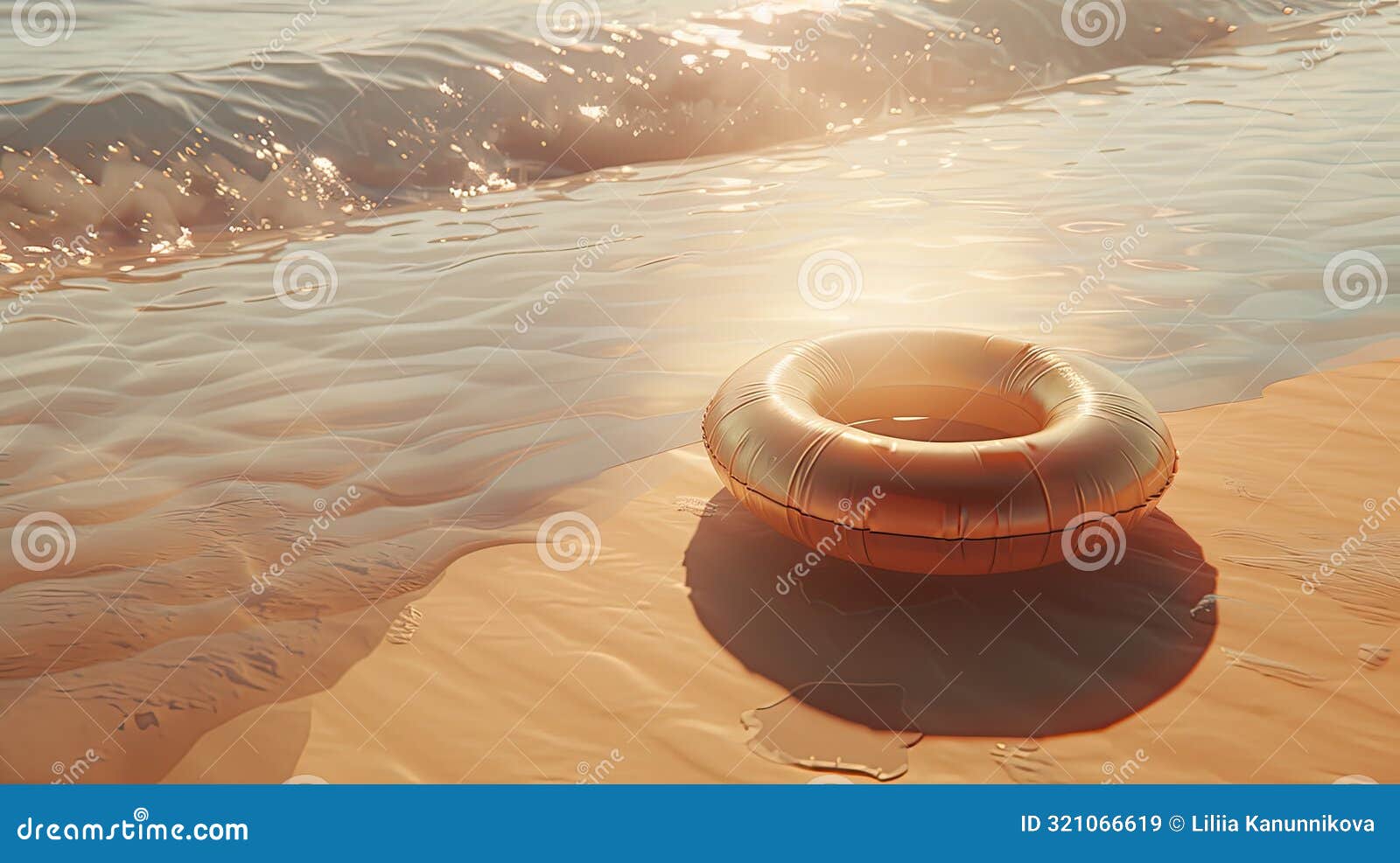An Inflatable Ring on the Beach, with Waves and Sand Depicted, the ...