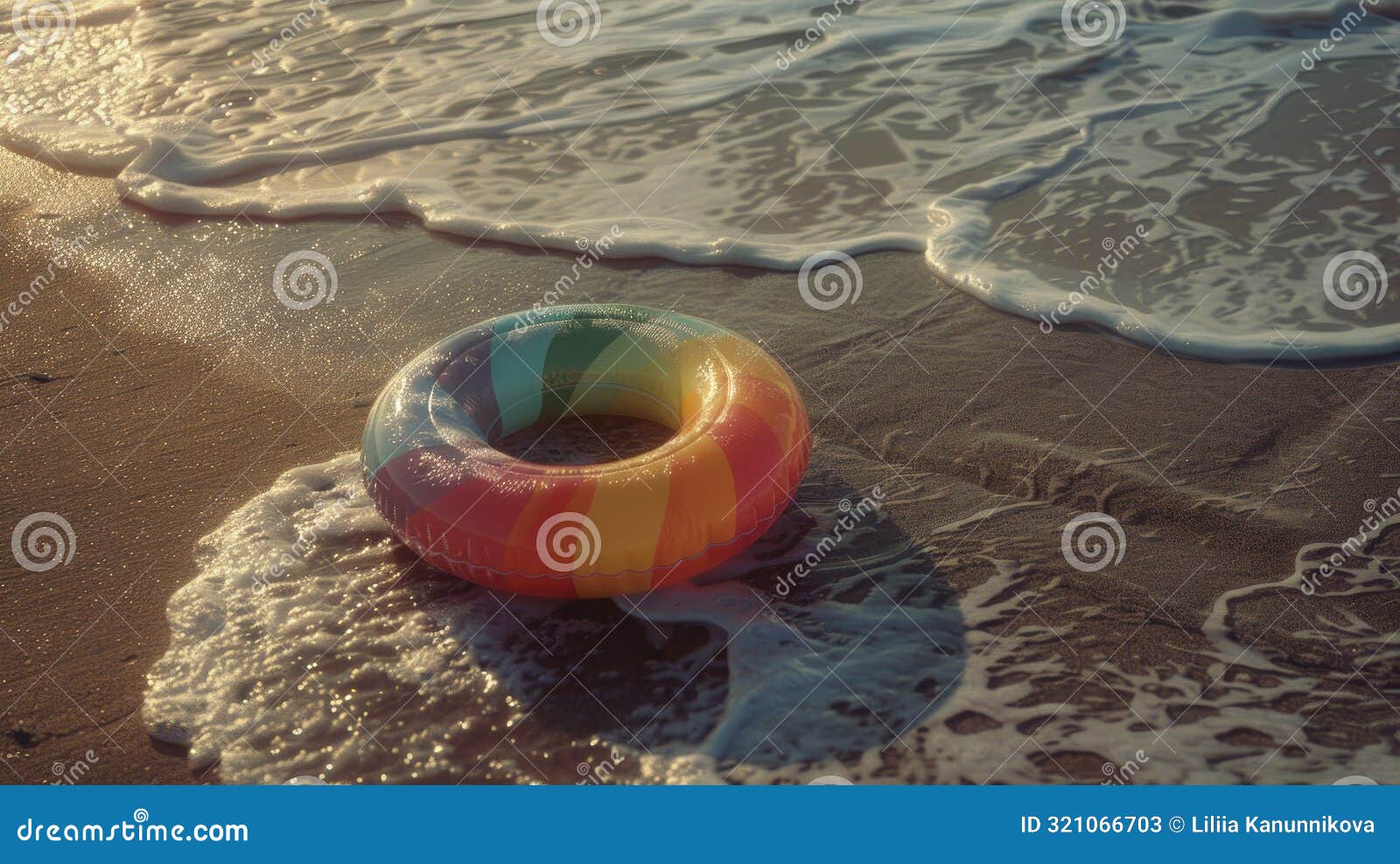 An Inflatable Ring on the Beach, with Waves and Sand Depicted, the ...