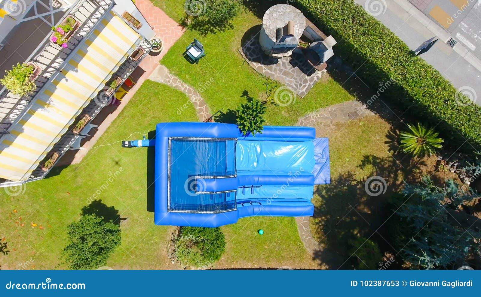Inflatable Slide in the Gerden Aerial View Stock Image - Image of shot ...