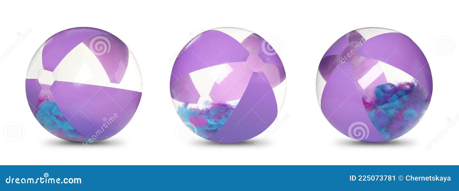 Inflatable Violet Beach Balls with Feathers Inside on White Background ...
