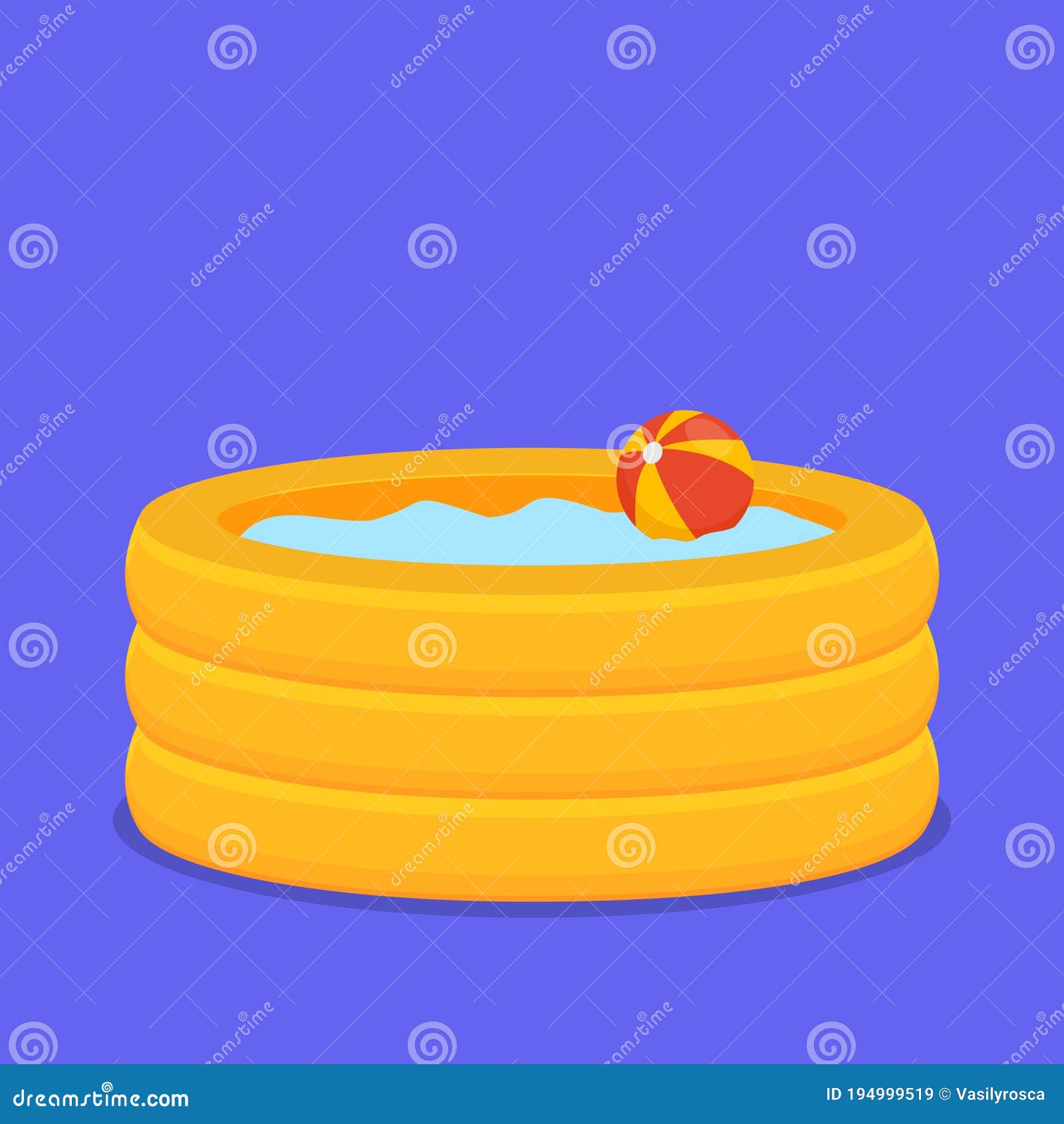 Inflate Backyard Pool Baby Plastic Flat Vector. Portable Rubber Pool ...