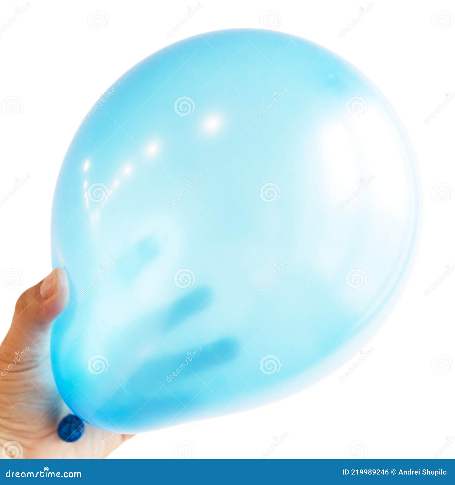 Inflated Blue Balloon in Hand Isolated on White Stock Photo - Image of ...