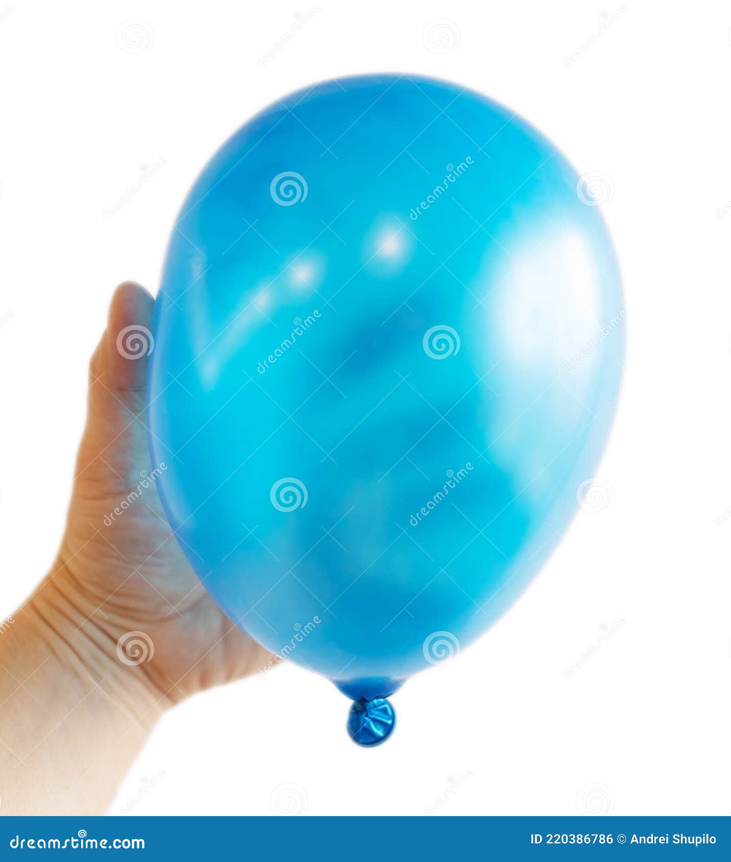 Inflated Blue Balloon in Hand Isolated on White Stock Photo - Image of ...