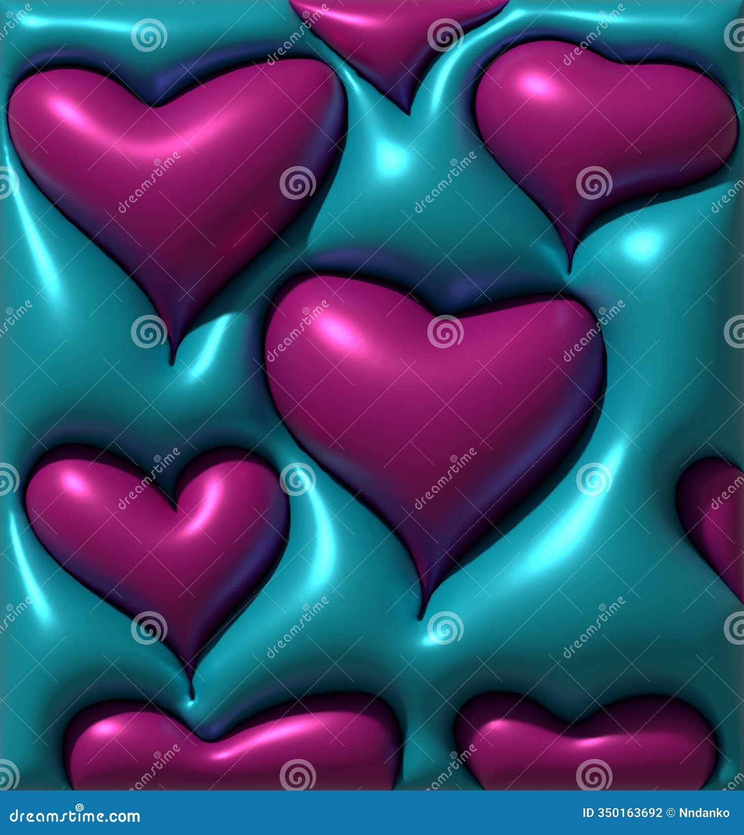 Inflated Pink Hearts with Shiny Soft Surface on Blue Background, 3D ...