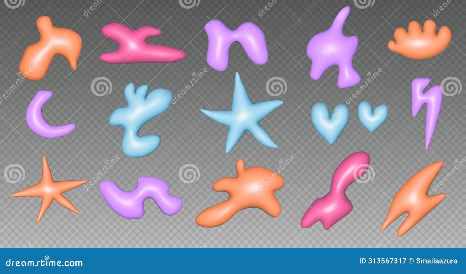 Inflated Shapes, Abstract 3d Doodles, Cute Plastic Elements. Set of ...