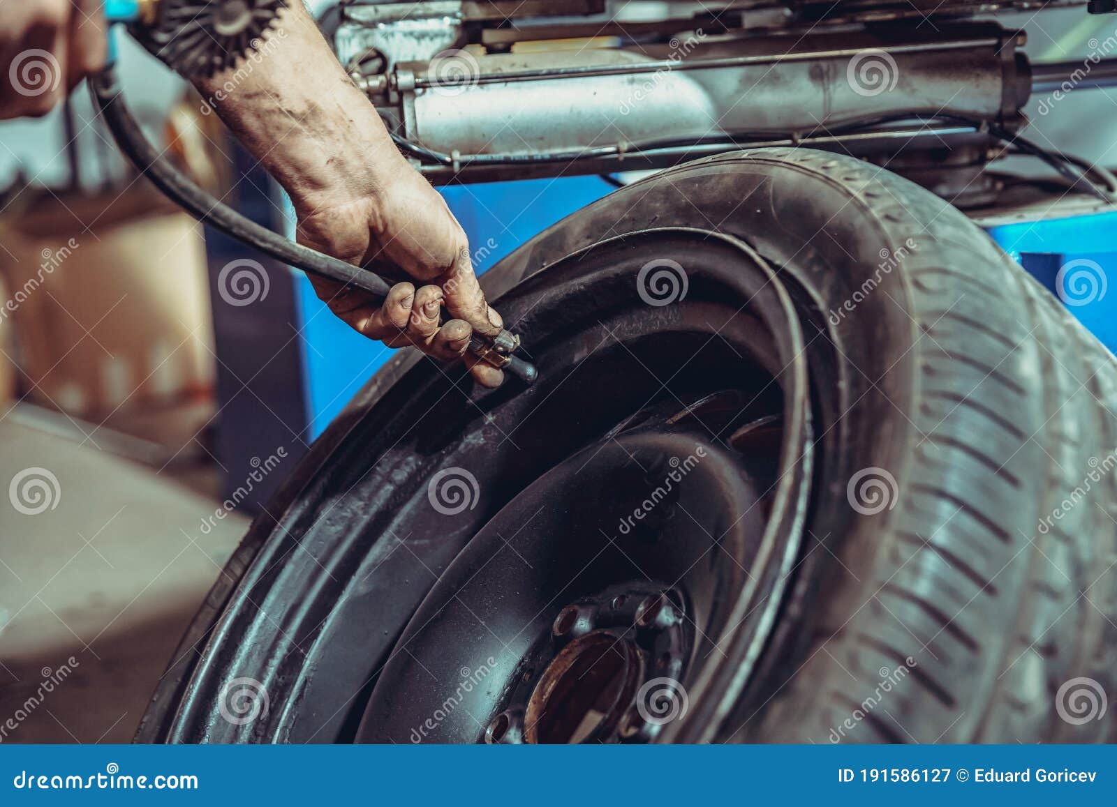 Inflation of Car Tires with Compressed Air Stock Image - Image of ...