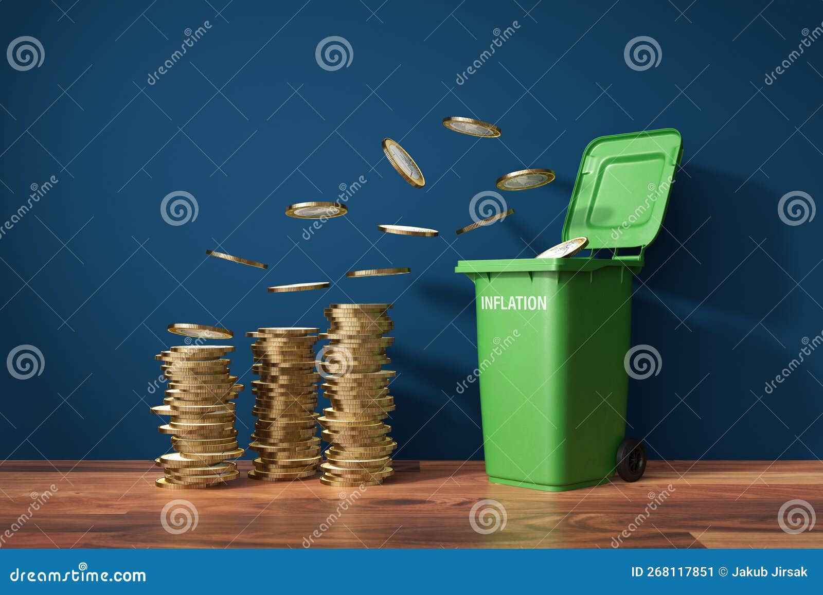 Inflation Concept with Coins and Garbage Can Stock Image - Image of ...