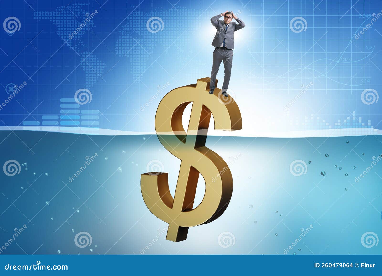 Inflation Concept with Sinking Dollar Sign Stock Illustration ...