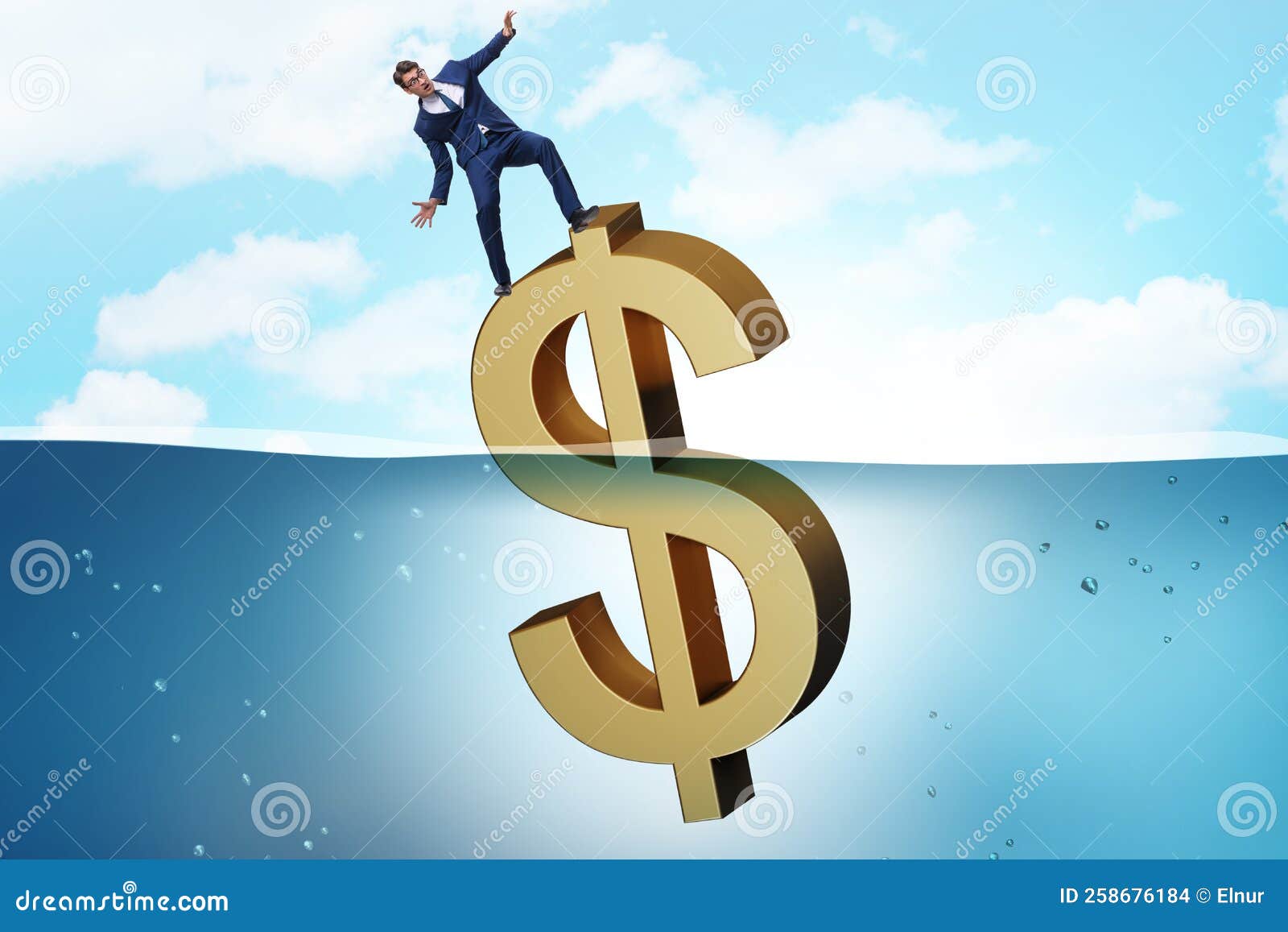 Inflation Concept with Sinking Dollar Sign Stock Illustration ...