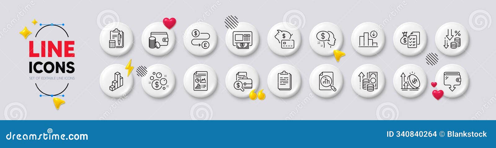 Decreasing Graph, Reject Medal And Web Timer Icons Set. Love Mail ...