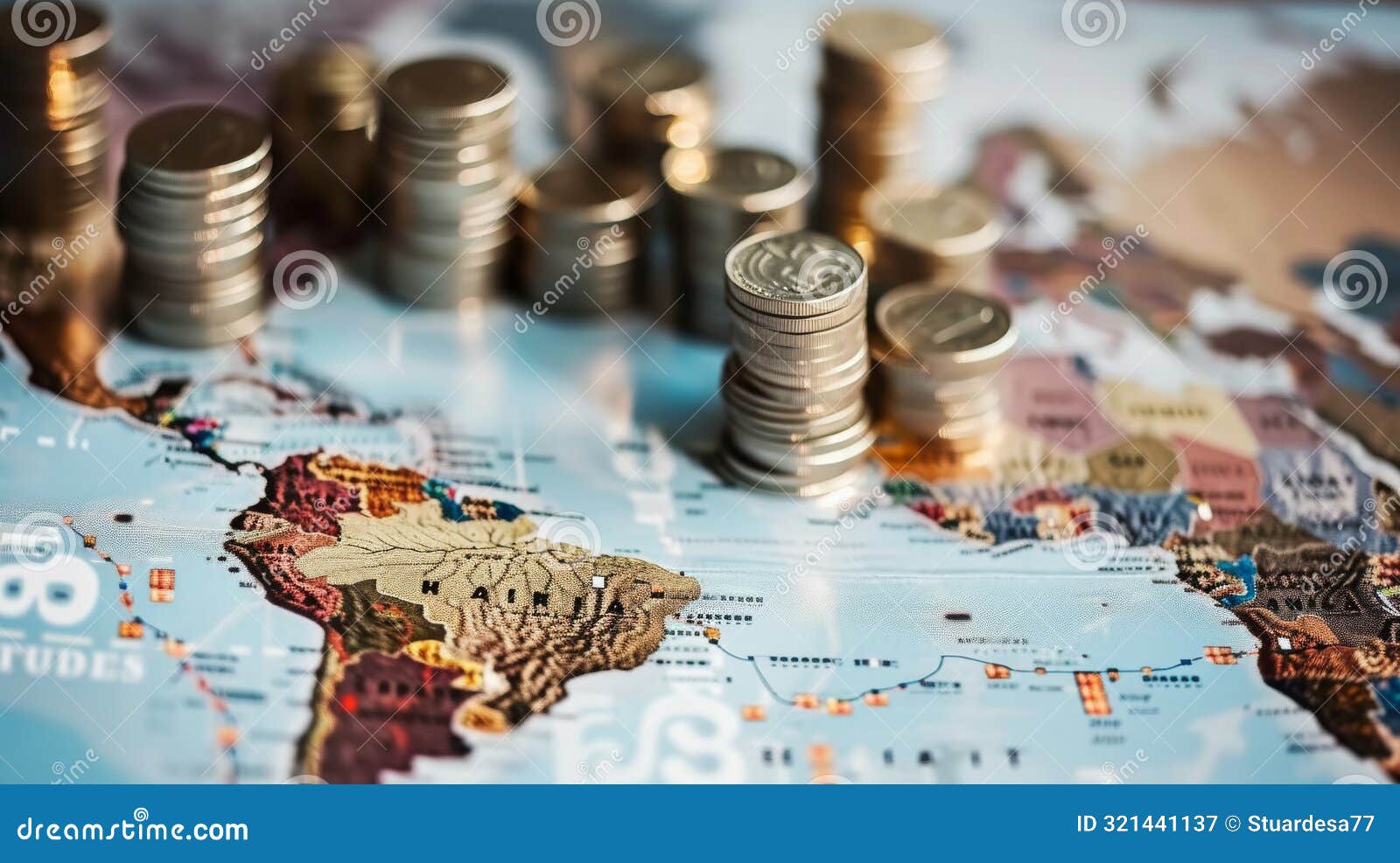 Stacks of Coins on a World Map Stock Image - Image of global, points ...
