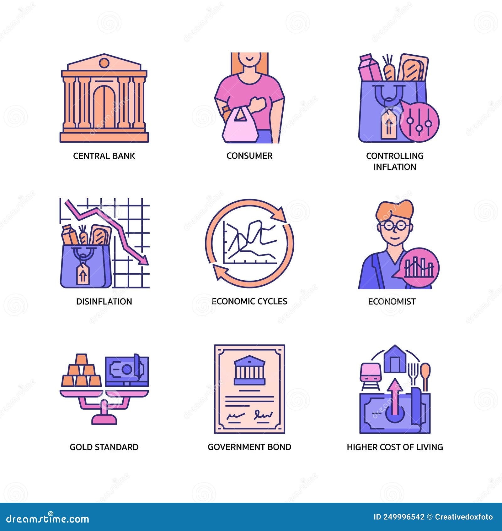 Inflation Icon Set stock vector. Illustration of hyper - 249996542