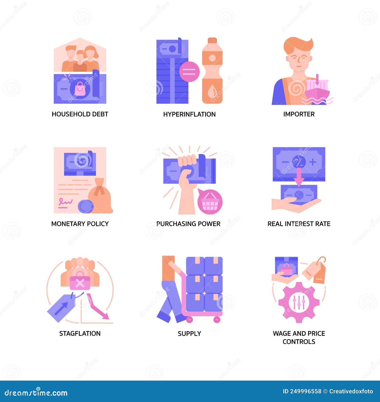 Inflation Icon Set stock vector. Illustration of decrease - 249996558