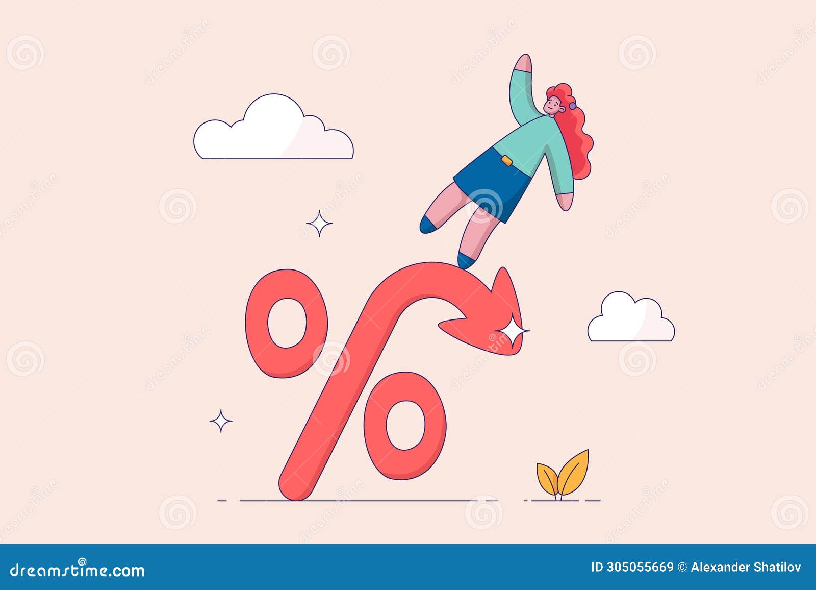 Inflation. Interest Rate Falling Down, Decrease or Reduction, Profit Fall in Economic Recession ...