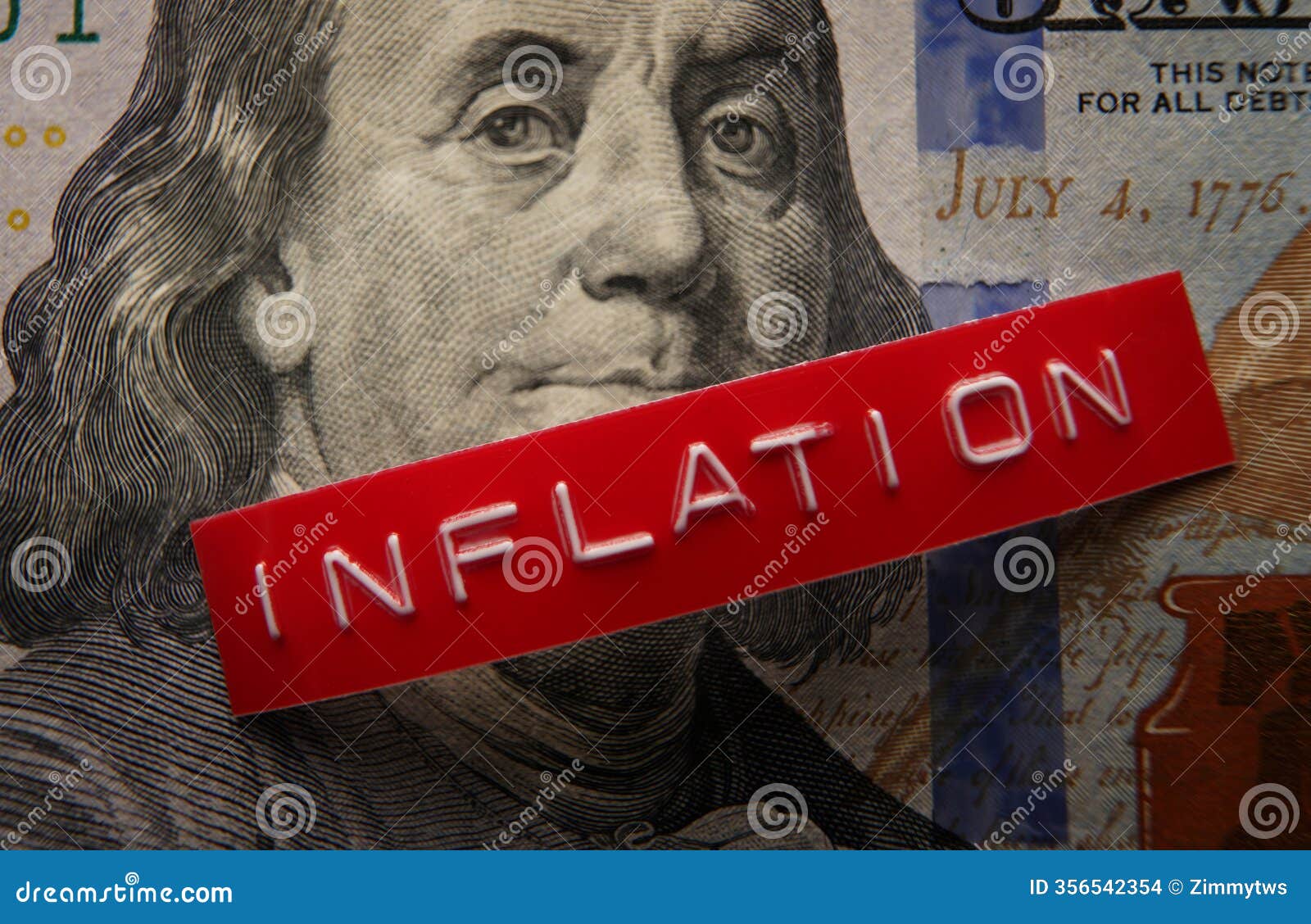 Inflation Label on a Hundred Dollar Bill Stock Photo - Image of ...
