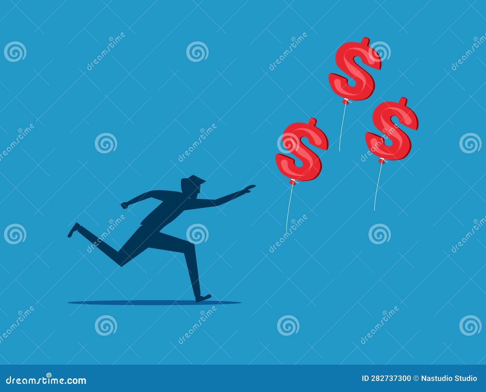 Inflation. Man Chasing Escaped Money Balloons Stock Vector ...