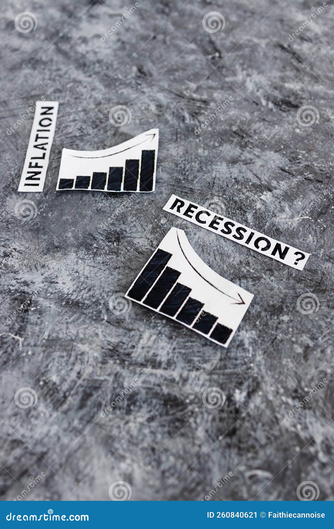 Inflation Text Next To Graphs with Stats Going Up and Recession Text ...