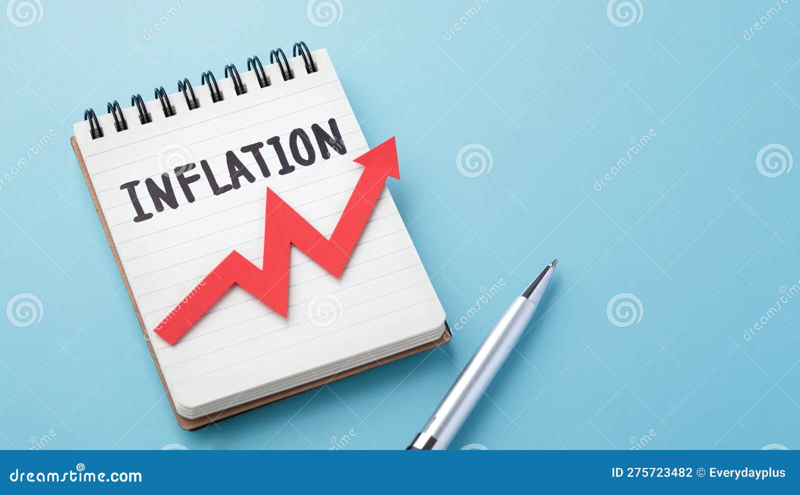 Inflation Word on Notebook and Red Graph Going Up on Blue Background ...