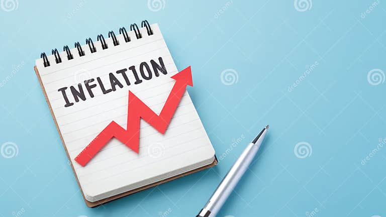Inflation Word on Notebook and Red Graph Going Up on Blue Background ...