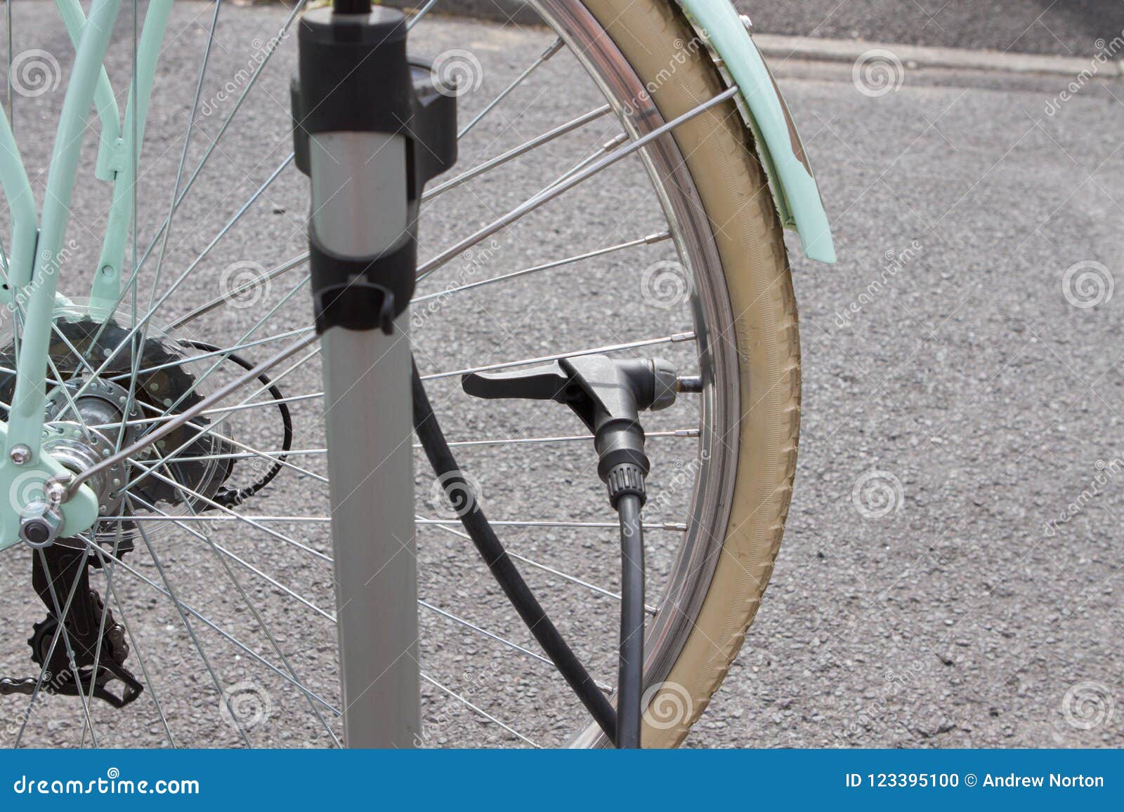 Tyre inflating stock photo. Image of defect, pump, close - 123395100