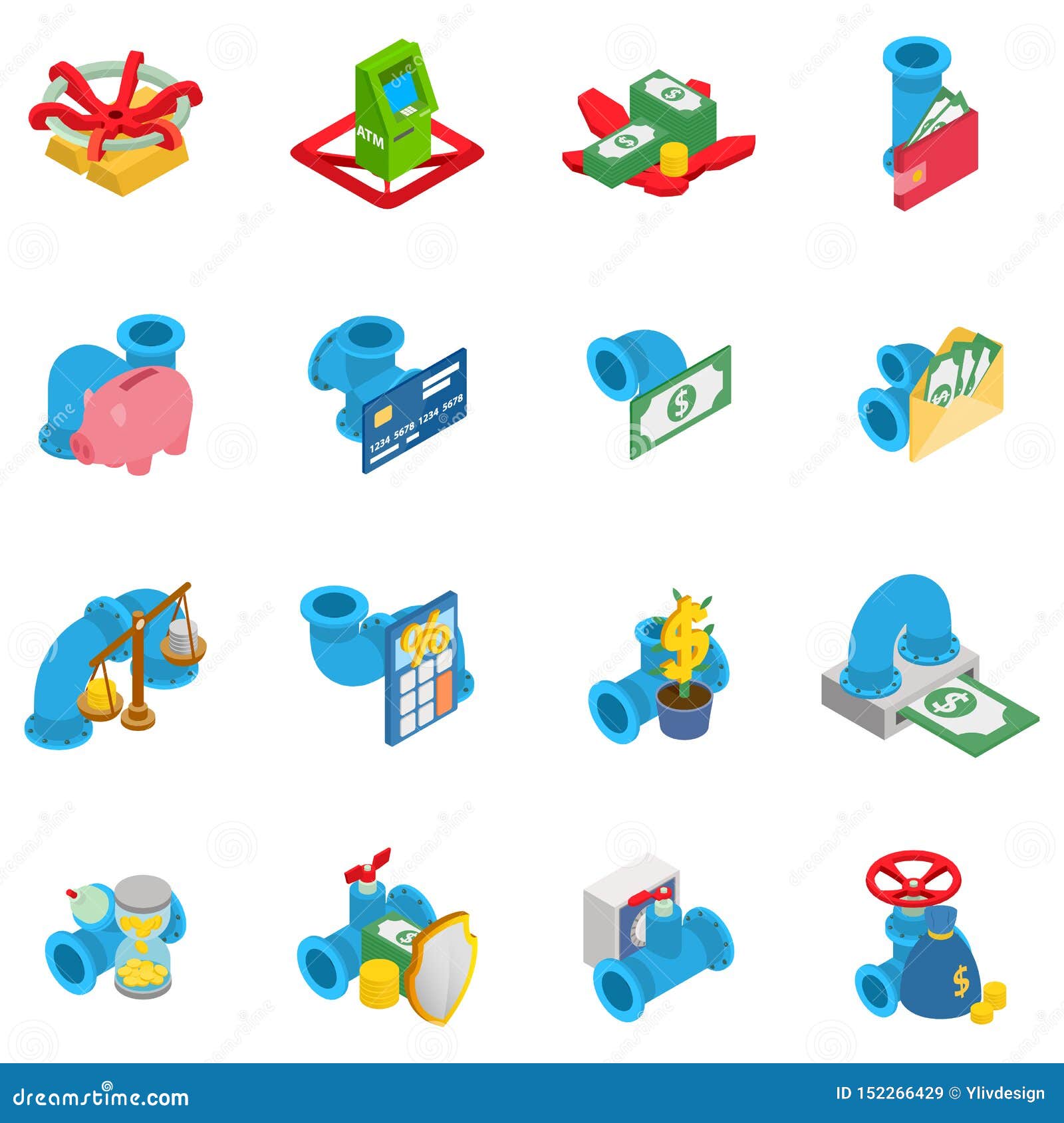 Inflow of Money Icons Set, Isometric Style Stock Vector - Illustration ...