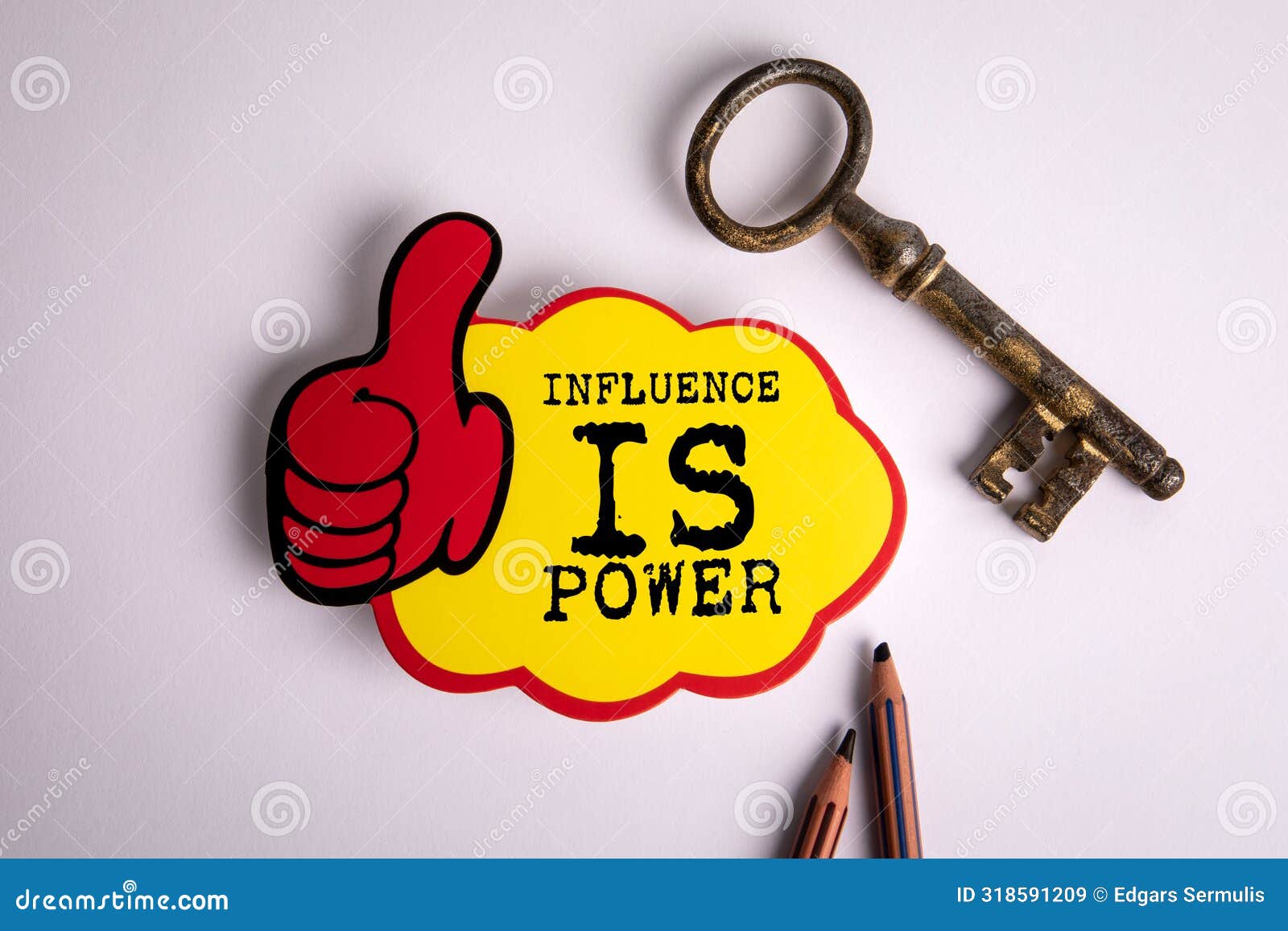 Influence is Power. Sticky Note with Text and Key on White Office Table ...
