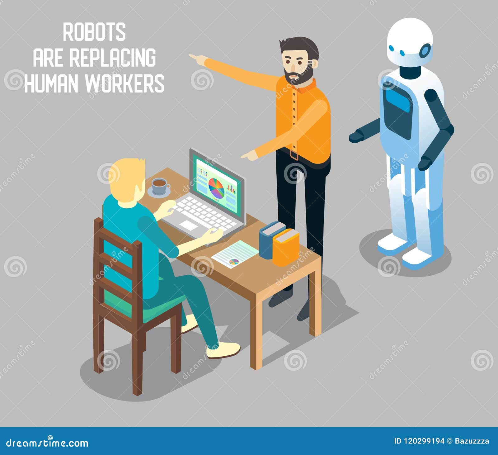 Robot Vs Human Labor Vector Isometric Illustration Stock Vector ...