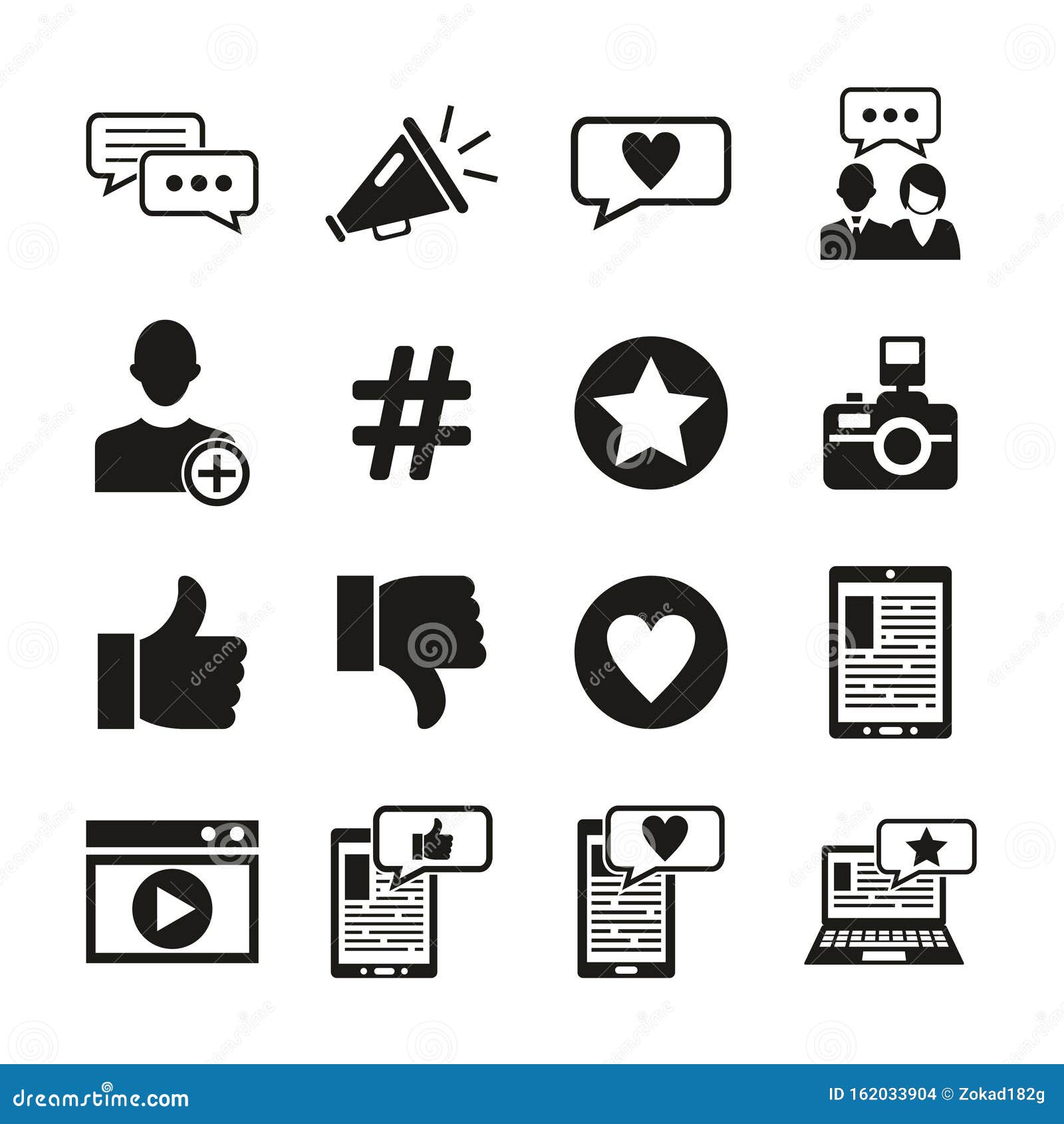 Influencer Icons Black & White Set Stock Vector - Illustration of ...