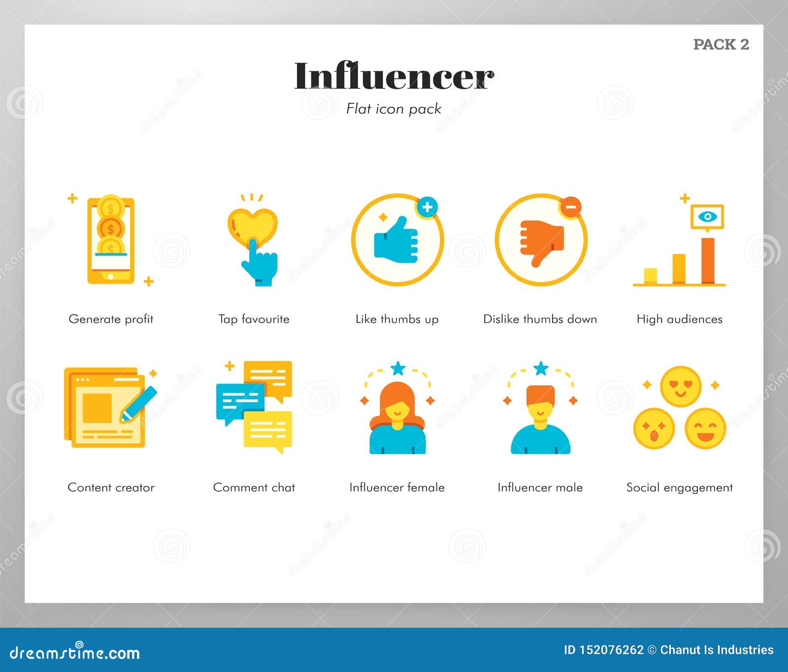 Influencer icons flat pack stock vector. Illustration of analytics ...
