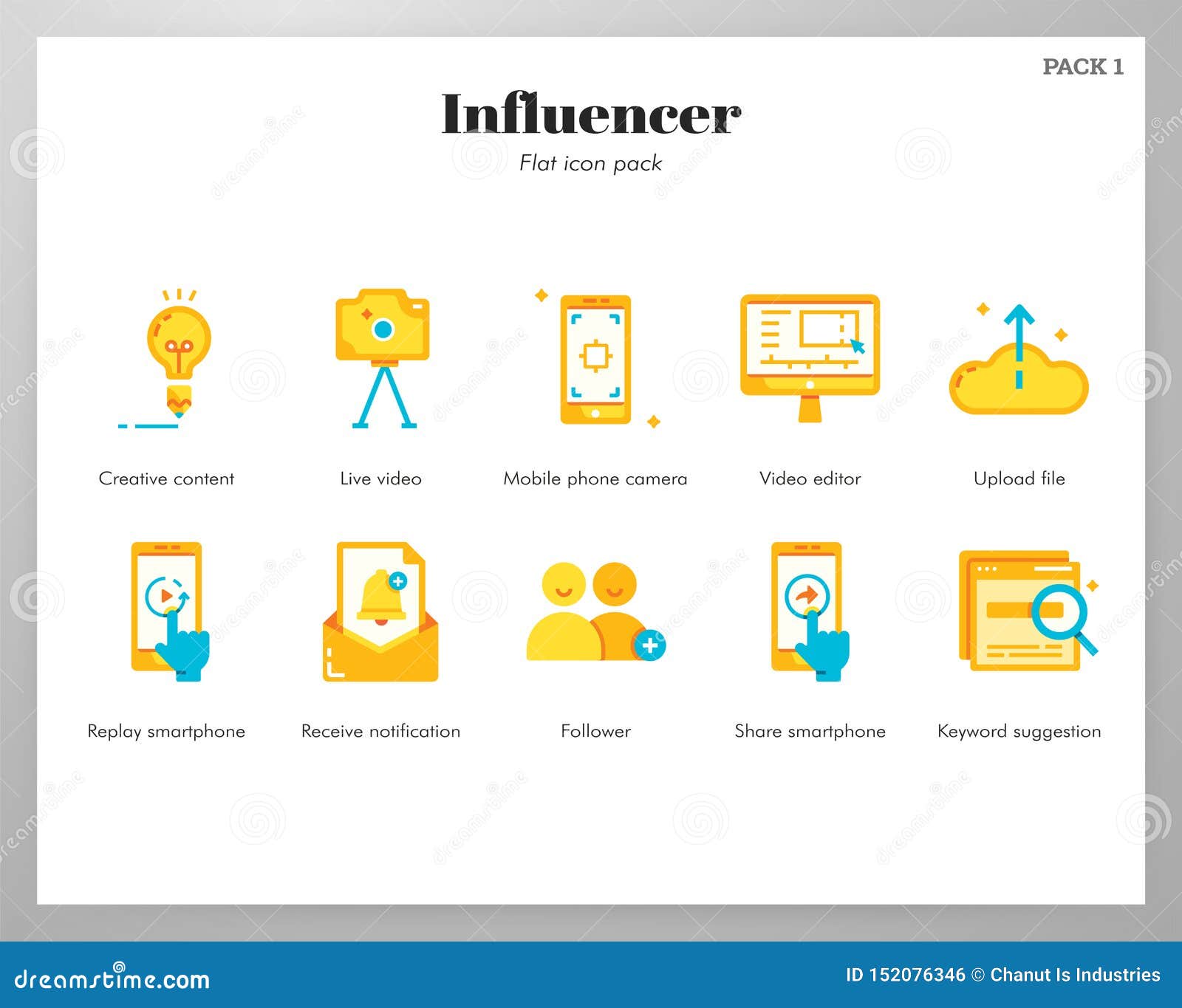 Influencer icons flat pack stock vector. Illustration of restart ...